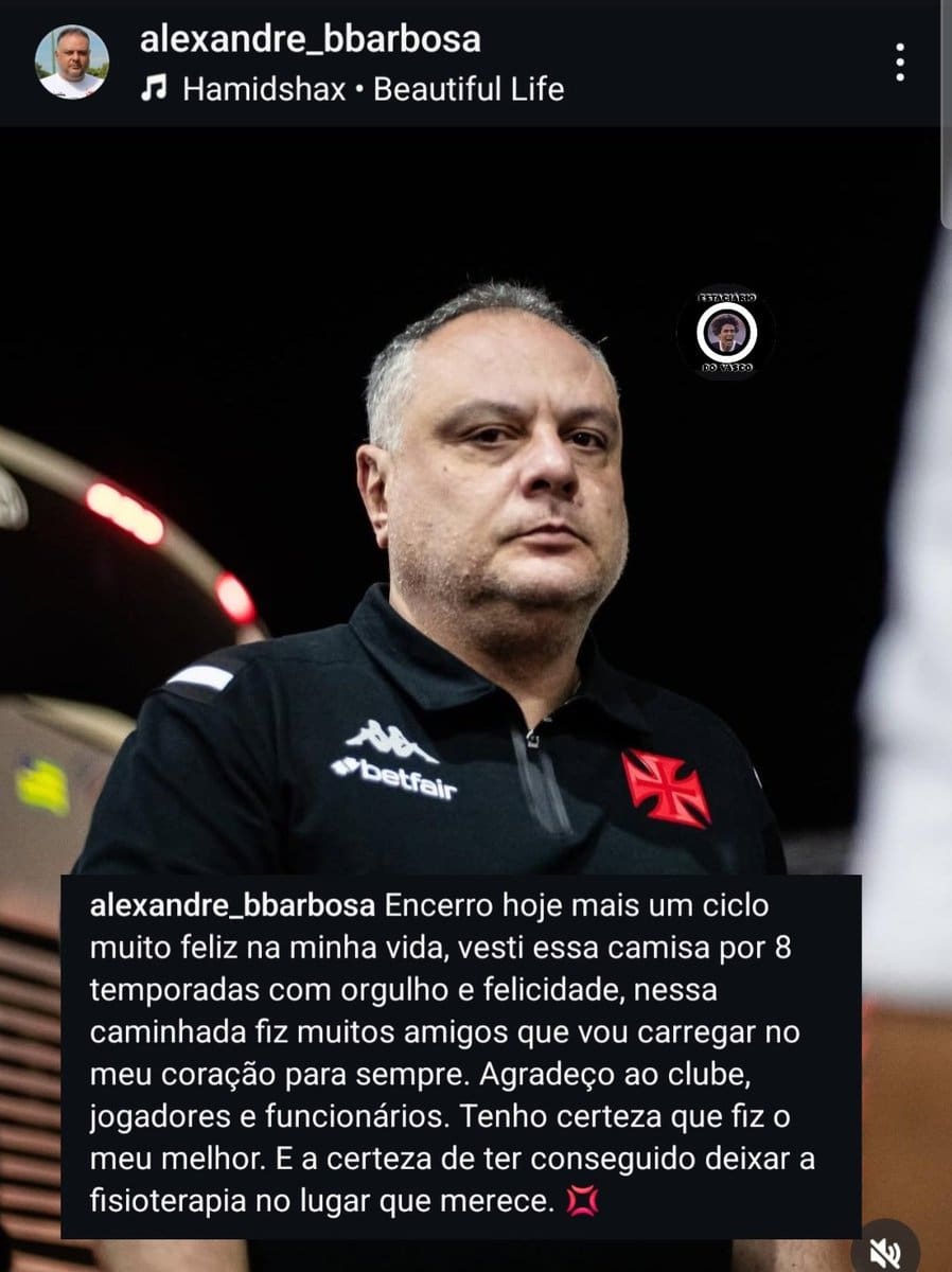 Fisioterapeuta Alexandre Barbosa é dispensado do Vasco e se despede após 8 anos no clube - MeuVasco