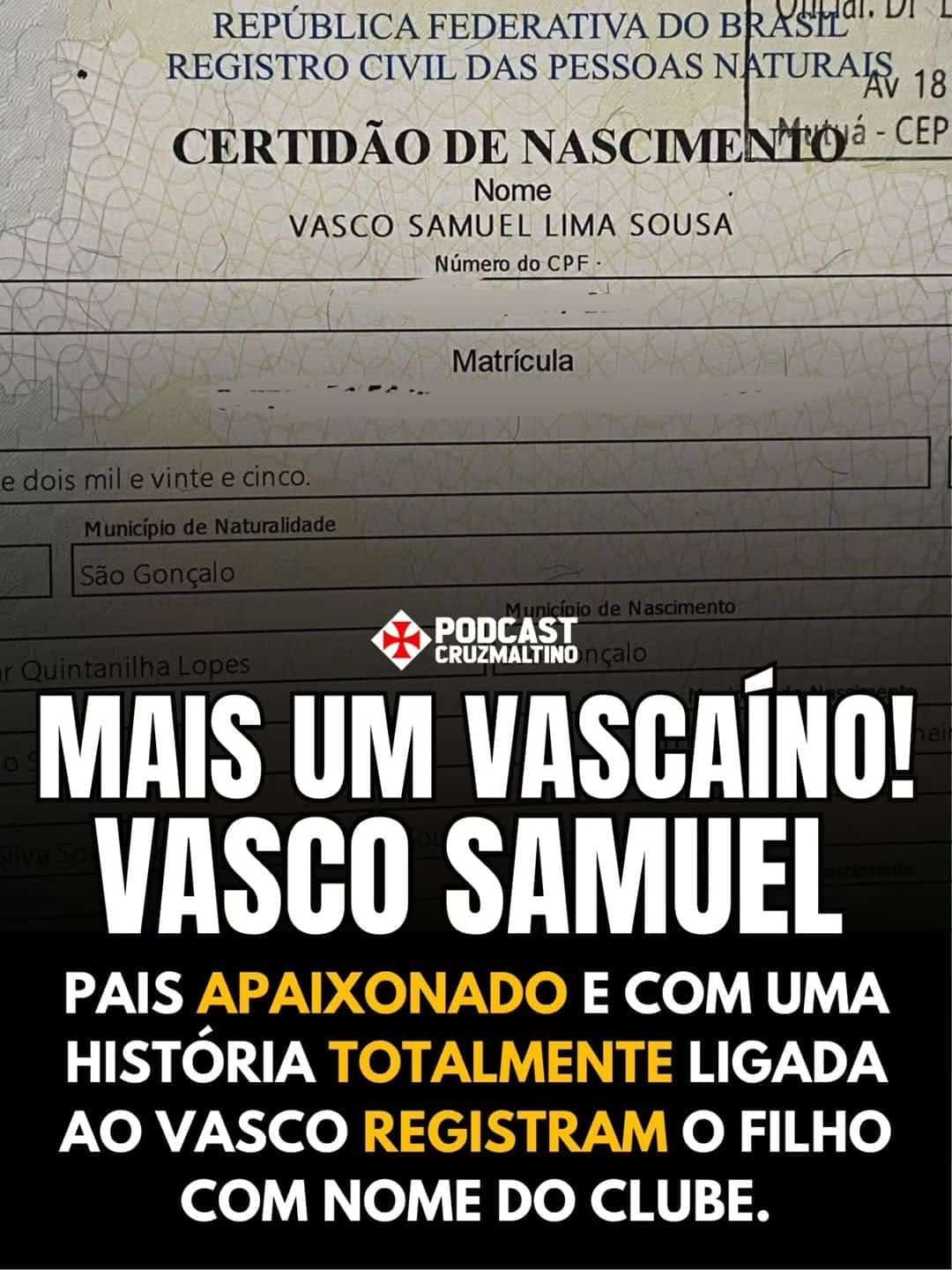 Torcedor do Vasco nomeia o filho de Vasco Samuel. - MeuVasco