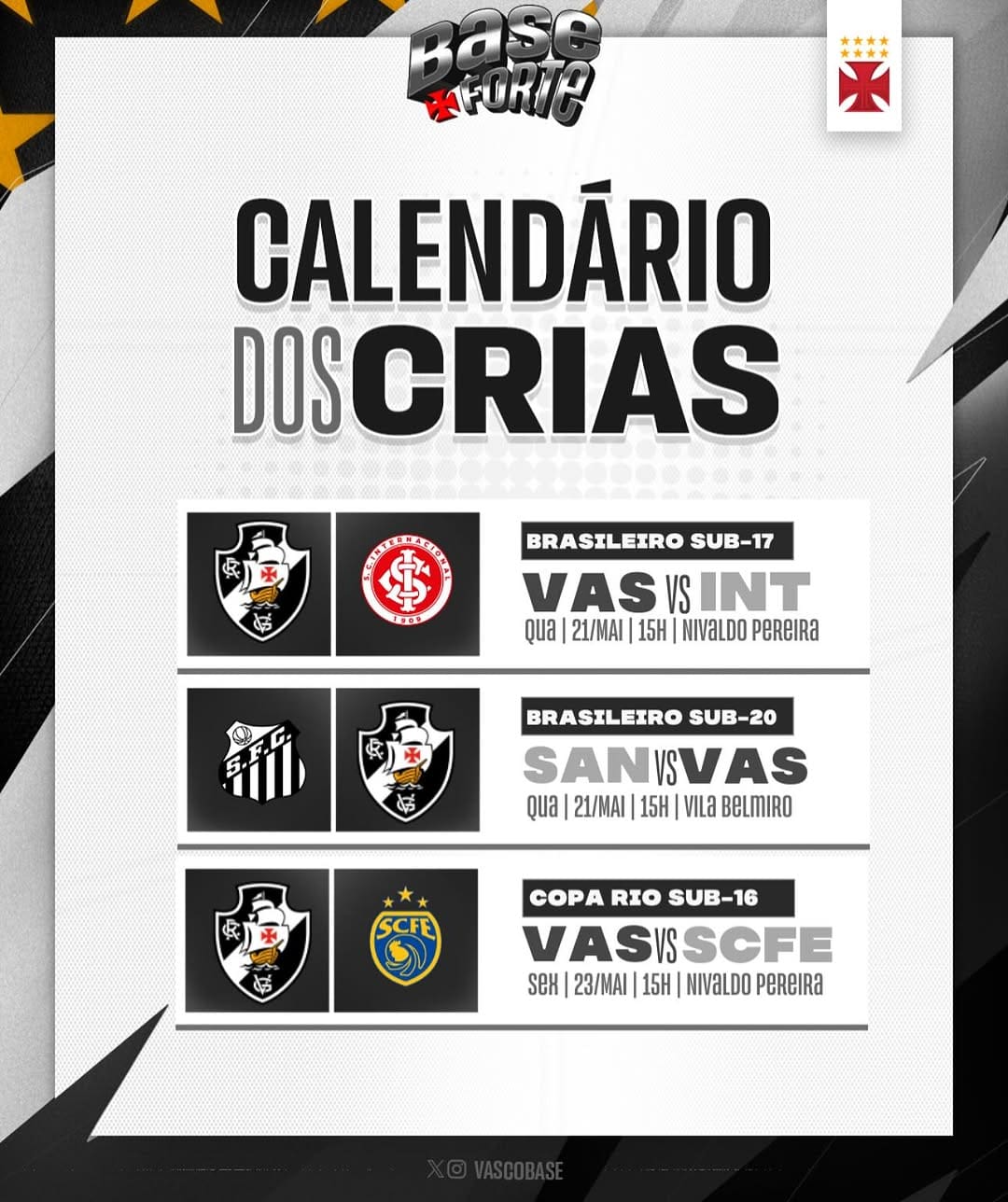 Confira a programação de partidas da base vascaína nesta semana - MeuVasco
